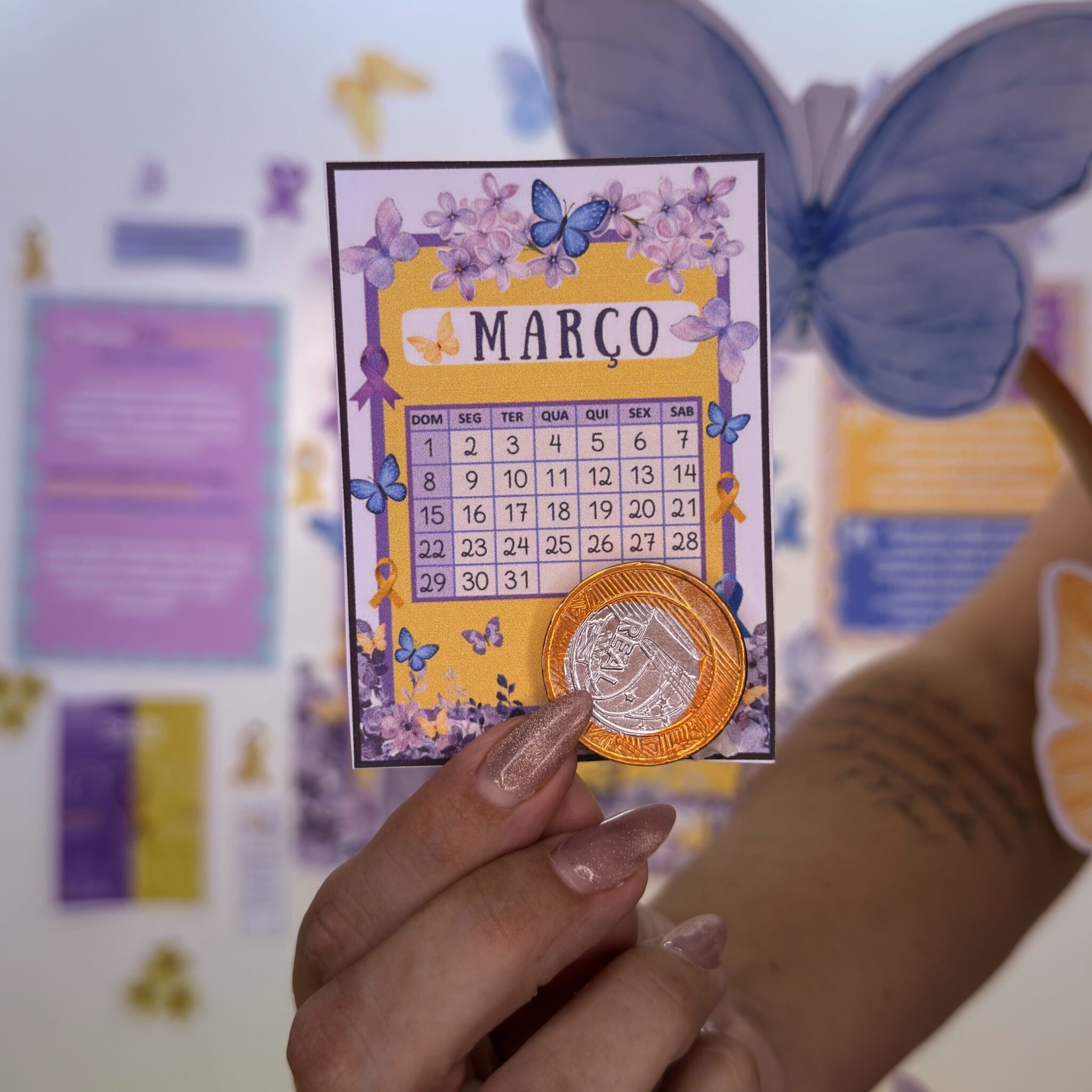 Painel campanha Março Lilás, azul e amarelo – Jujuba interativa